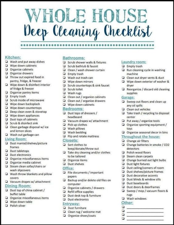 Whole House Deep Cleaning Checklist Digital Download Etsy Canada