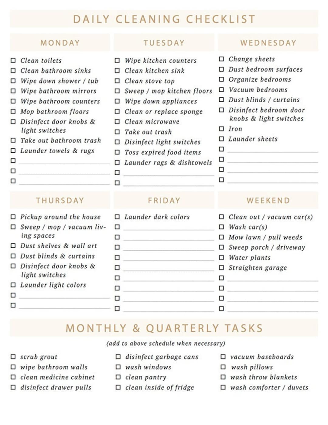 Household Daily Cleaning Checklist - Etsy