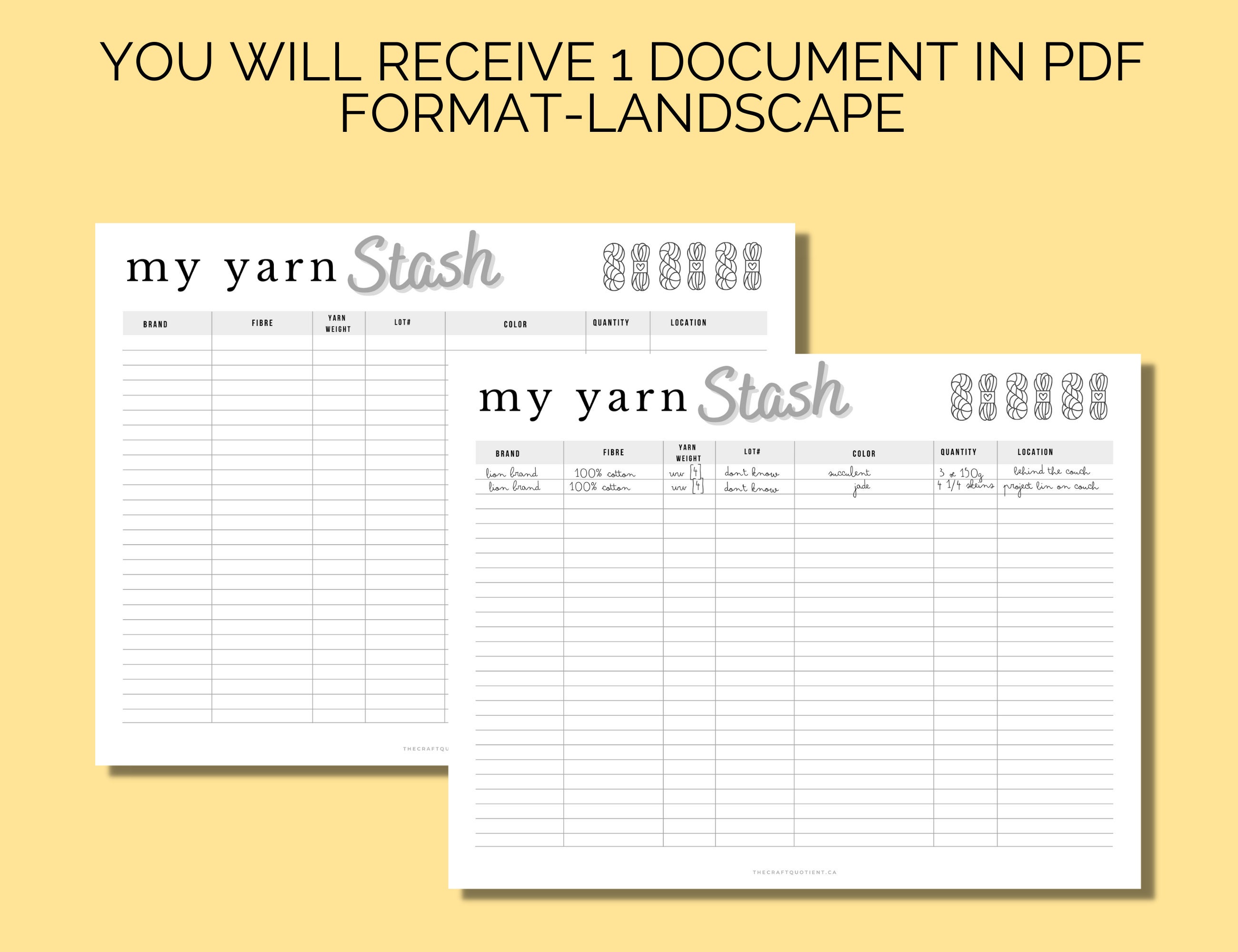 Yarn Stash Inventory Printable Tracker - Etsy