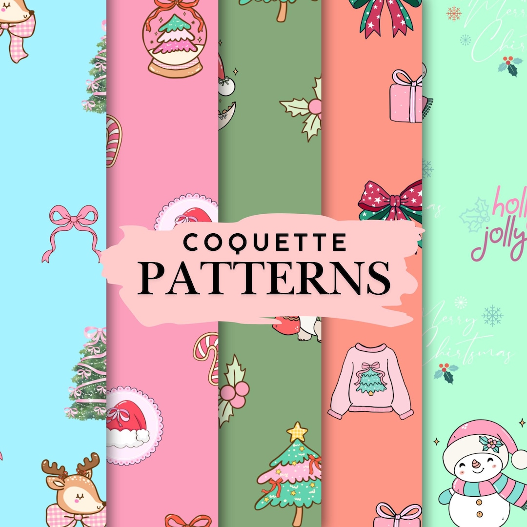 Coquette Christmas Digital Prints, Printable Holiday Seamless Patterns ...