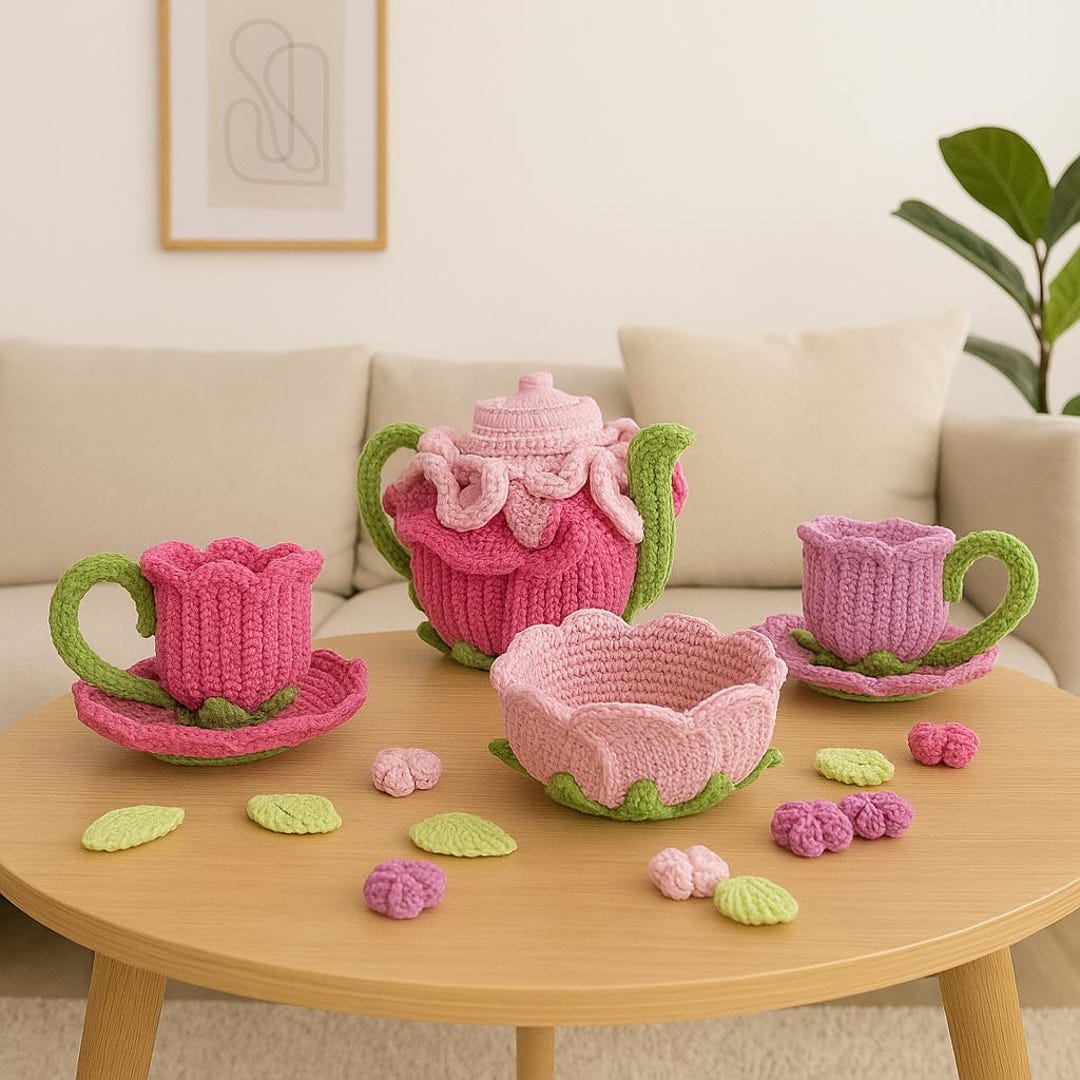 Crochet Tea Set Pattern PDF – Flower Teapot and Cup Amigurumi Pattern ...