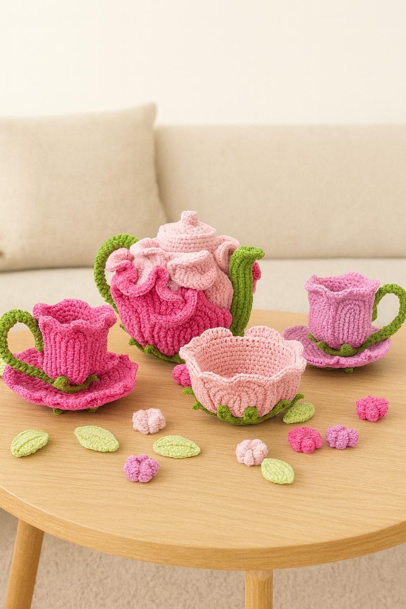 Crochet Tea Set Pattern PDF – Flower Teapot and Cup Amigurumi Pattern ...