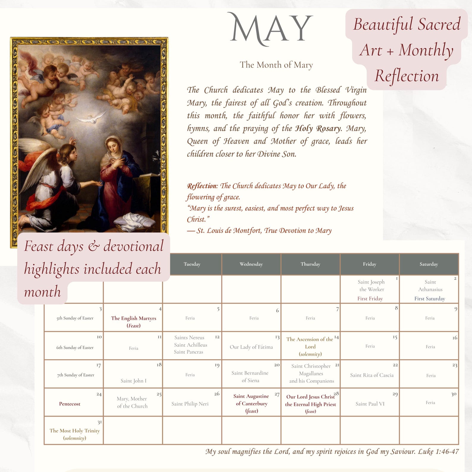 2026 Catholic Calendar | Sacred Heart & Immaculate Heart | A4 Printable ...