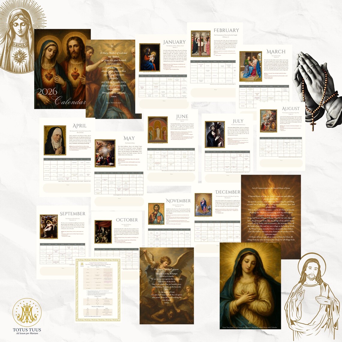 2026 Catholic Calendar | Sacred Heart & Immaculate Heart | A4 Printable ...