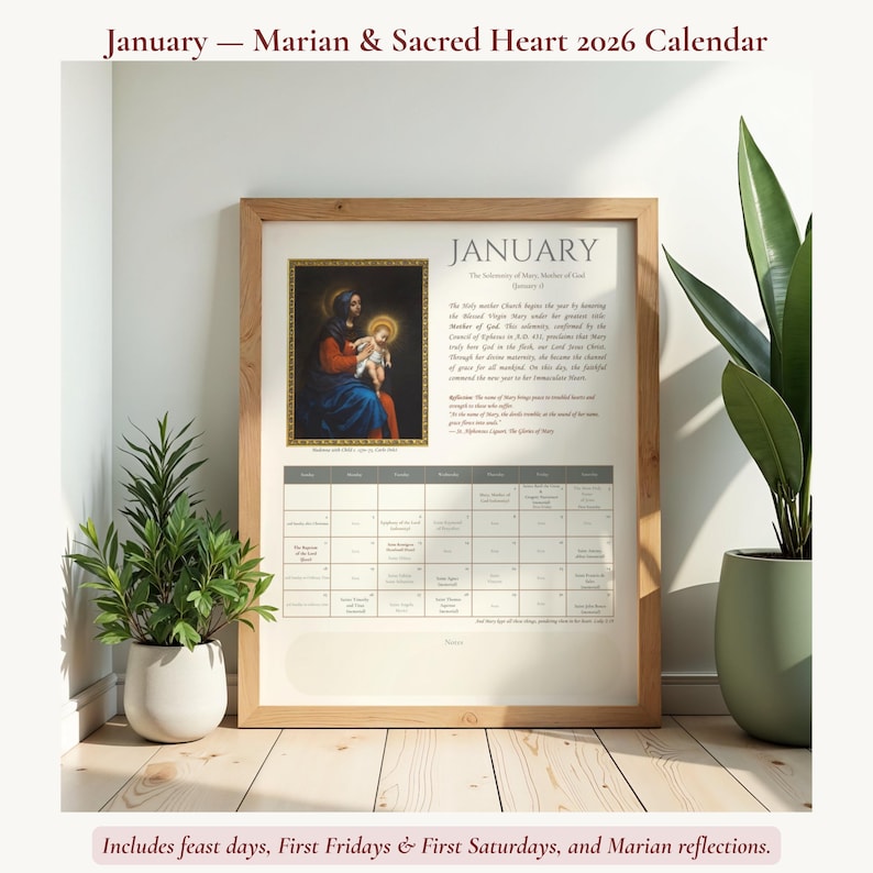 2026 Catholic Calendar | Sacred Heart & Immaculate Heart | A4 Printable ...