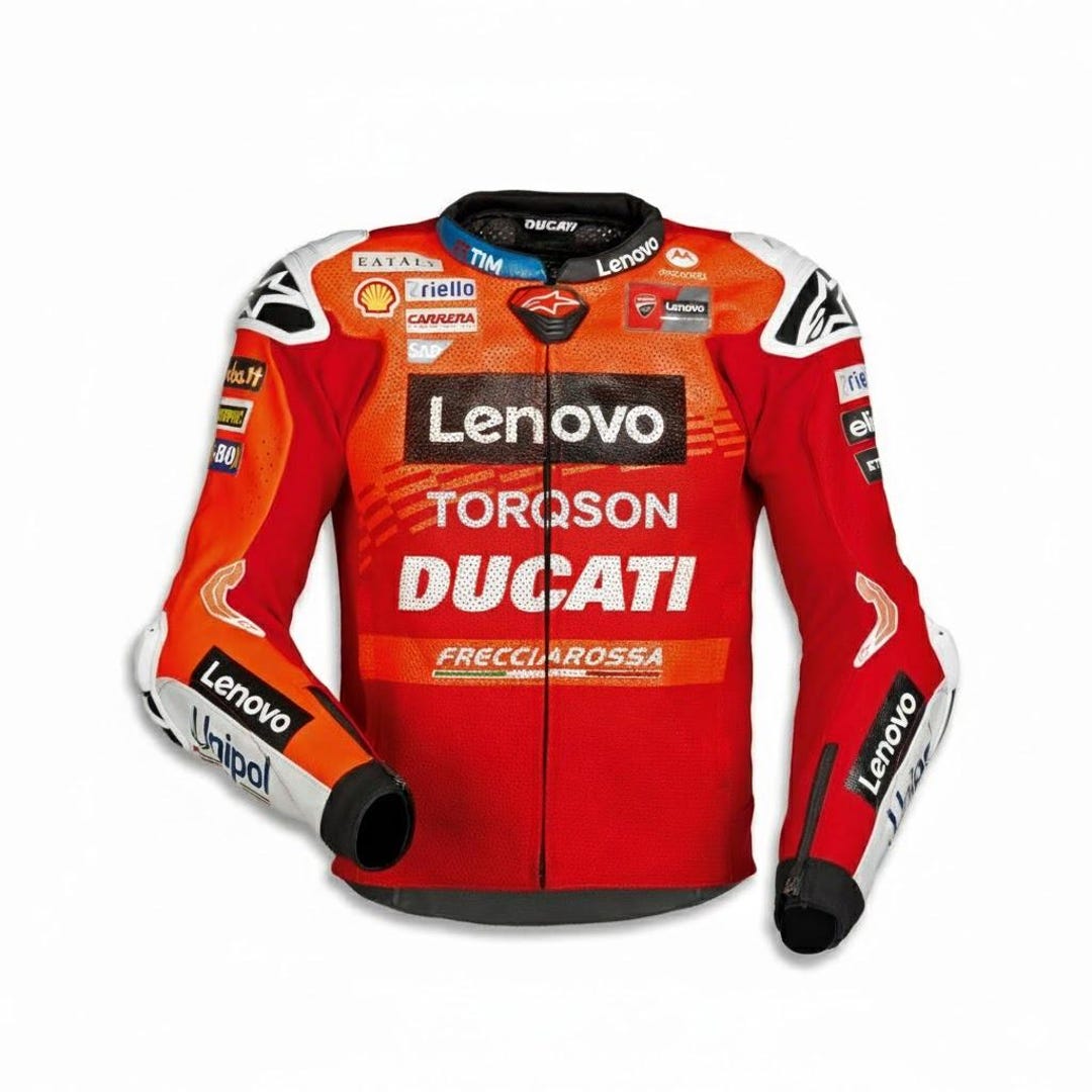 Mens Red Ducati Frecciarossa Leather Motorcycle Racing Jacket Motogp ...