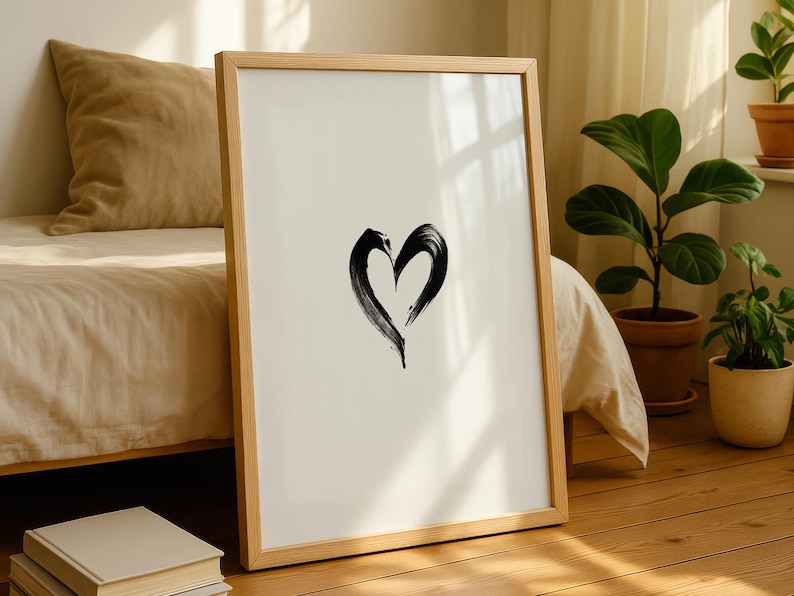 Minimalist Heart Wall Art Poster, Black Brushstroke Heart Illustration ...