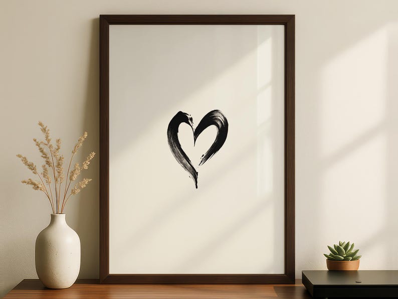 Minimalist Heart Wall Art Poster, Black Brushstroke Heart Illustration ...