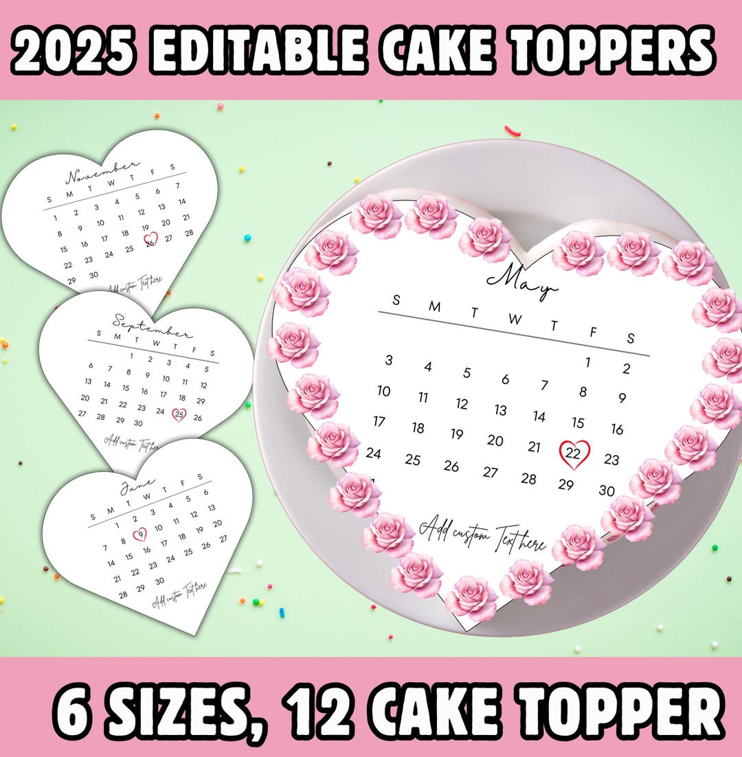 2026 Custom White Calendar Heart Cake Toppers, Burn Away Cake Topper ...