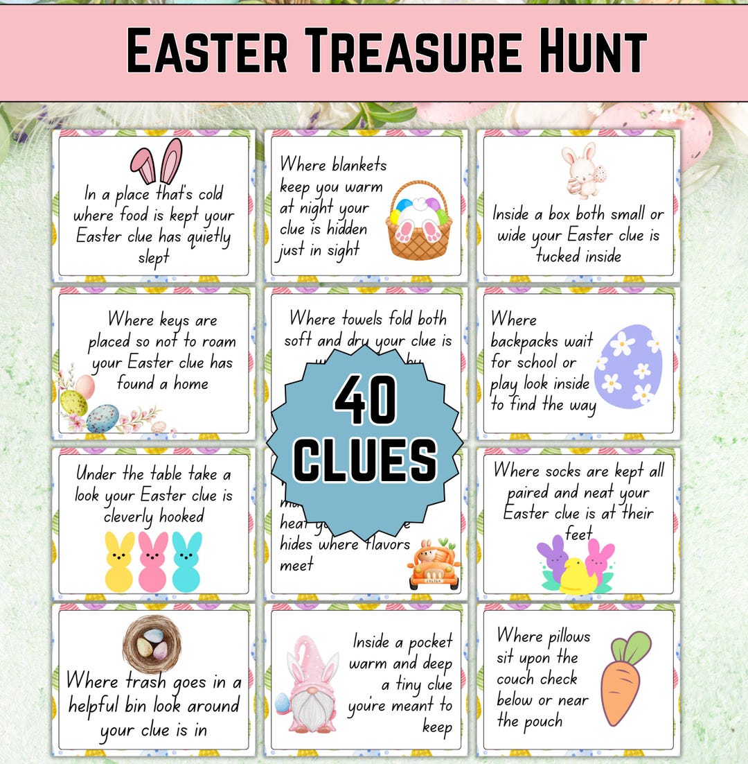 Easter Scavenger Hunt for Kids, Indoor Easter Game, Treasure Hunt Clues ...