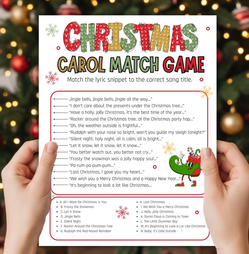 Christmas Carol Game, Printable Christmas Game, Christmas Song Trivia ...