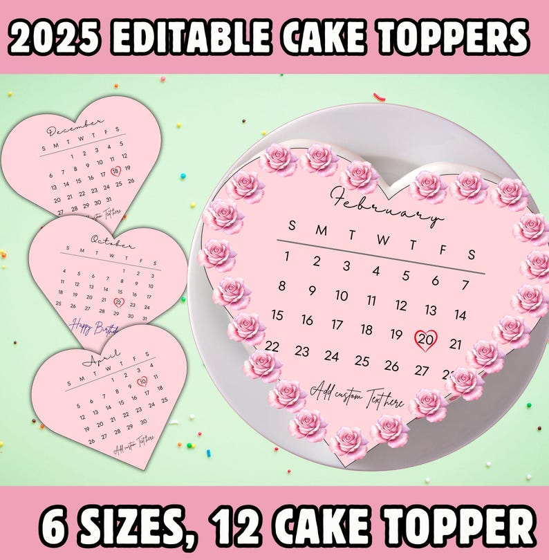 2026 Custom Pink Calendar Heart Cake Toppers, Burn Away Cake Topper ...