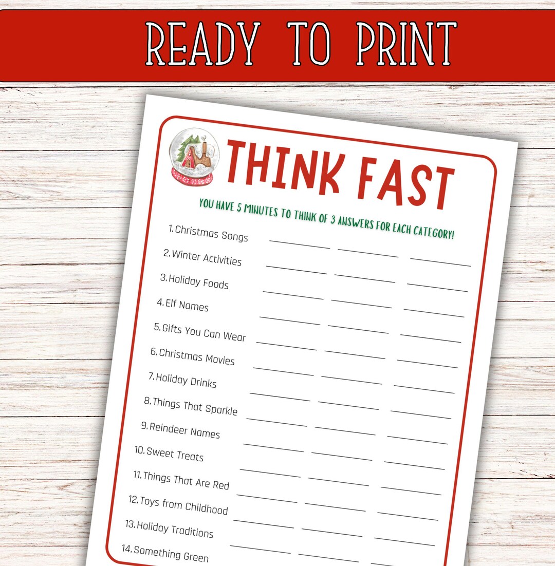 Christmas Think Fast Trivia Game, Friendsmas Quick Thinking Game ...