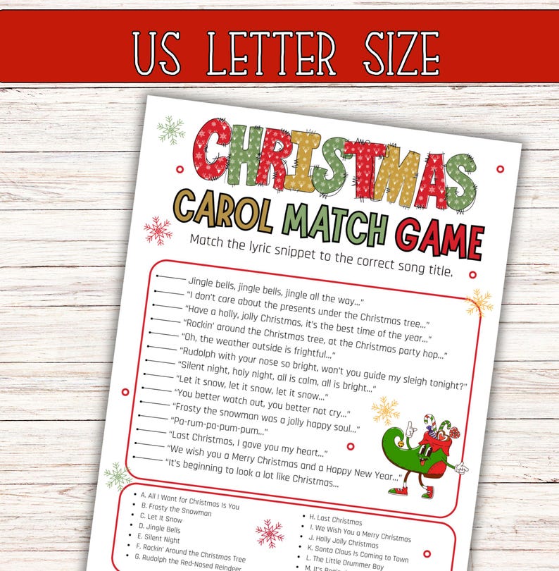 Christmas Carol Game, Printable Christmas Game, Christmas Song Trivia ...