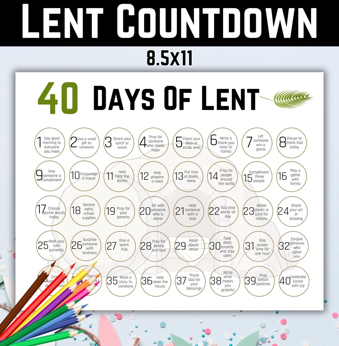 40 Days of Lent Countdown Calendar, Kids Lent Activity, Lenten Activity ...