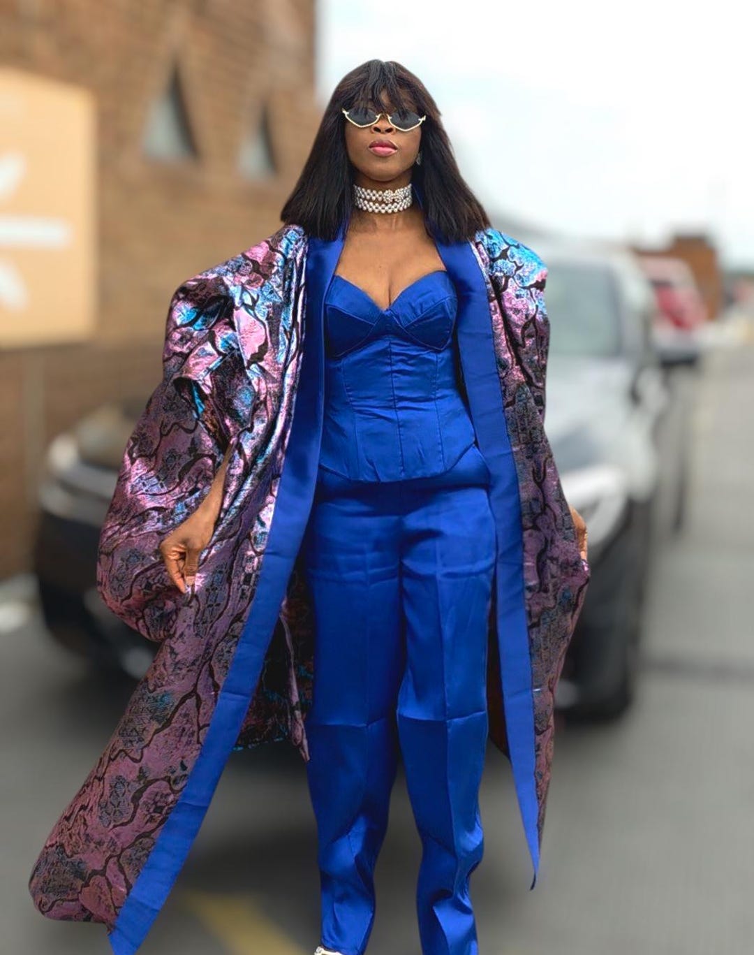 Conjunto de kimono de damasco de 3 piezas: Top corsé azul real, para ...