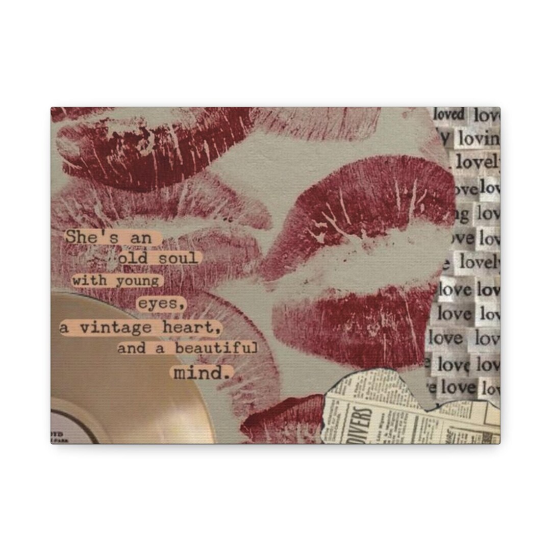 Vintage Lipstick Kiss Collage Matte Canvas - Etsy