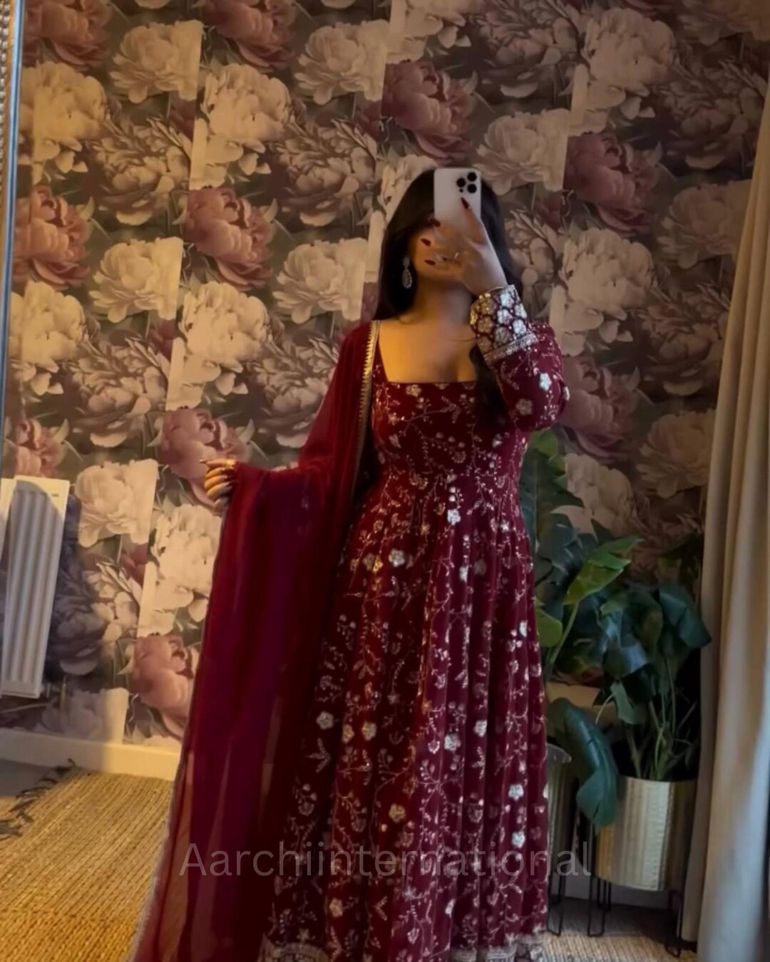 Maroon Sequin Embroidered Anarkali Gown - Flowy Party Wear Dress - Etsy