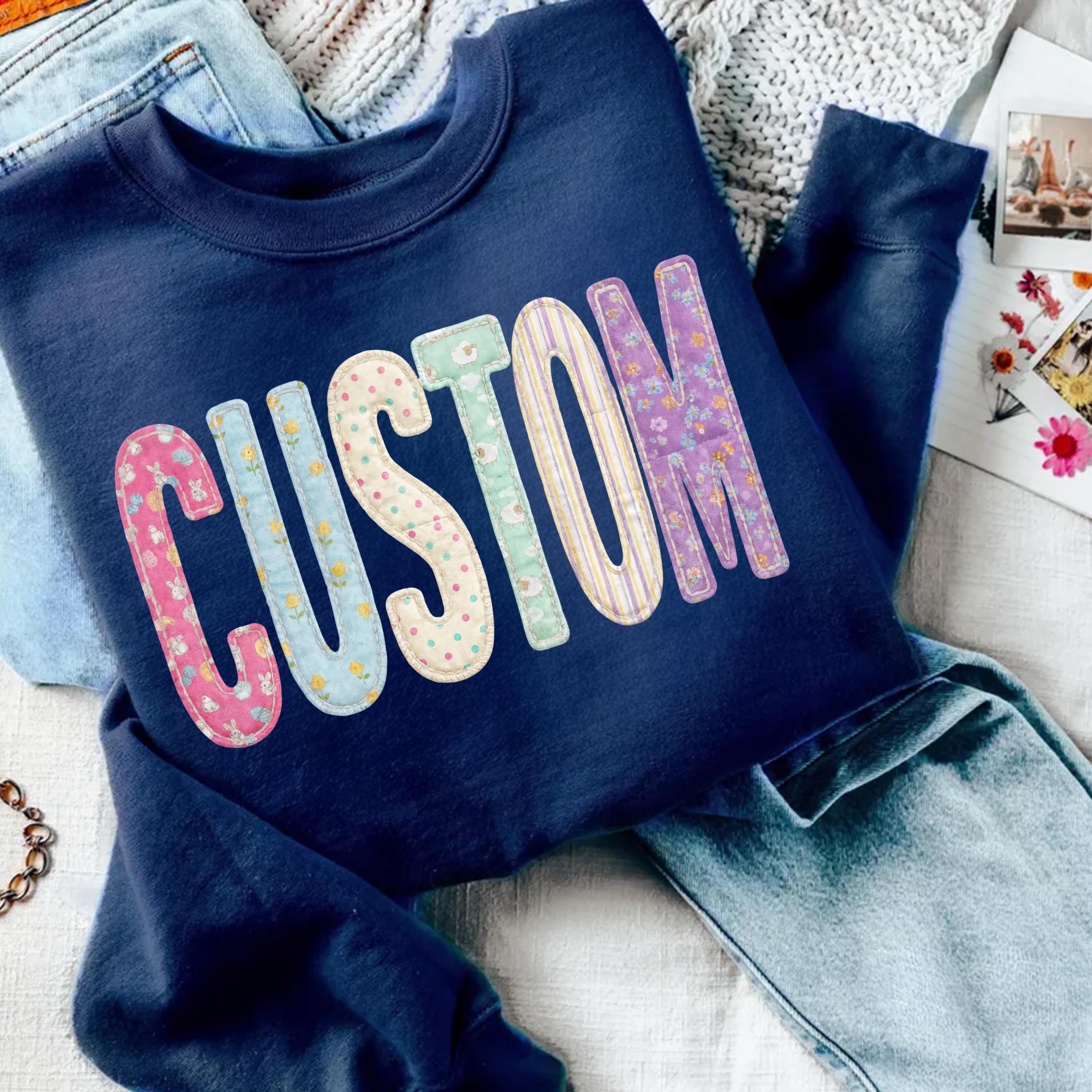 Custom Name Patchwork PNG, Pastel Applique Letter Sublimation Design ...
