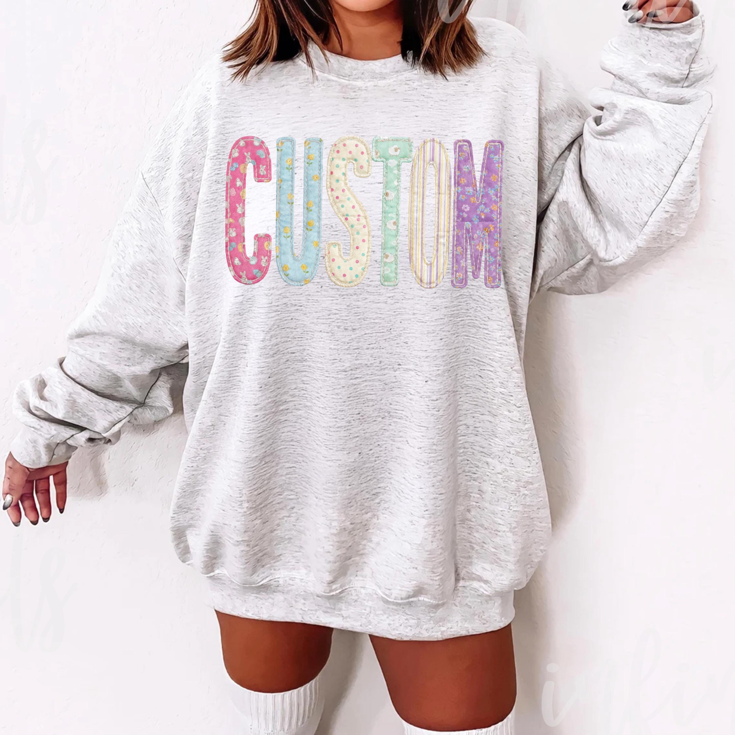 Custom Name Patchwork PNG, Pastel Applique Letter Sublimation Design ...