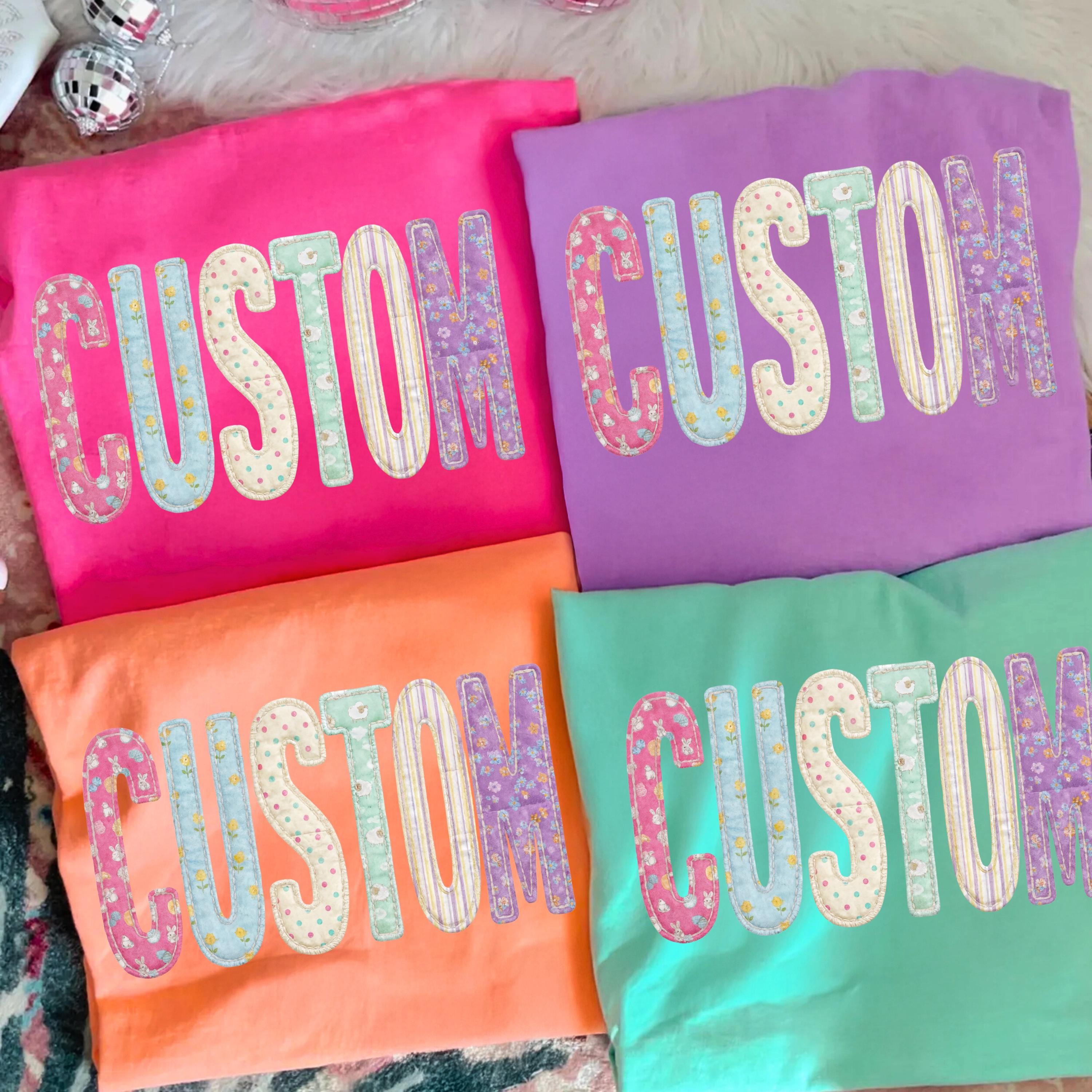 Custom Name Patchwork PNG, Pastel Applique Letter Sublimation Design ...