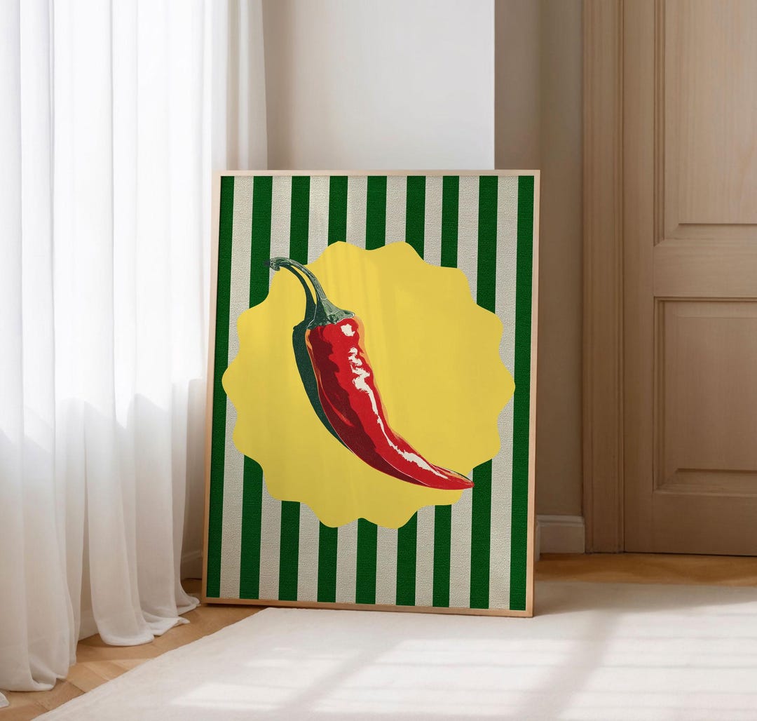 Chili Pepper Print, Kitchen Spice Print, Retro Kitchen Wall Art, Hot ...