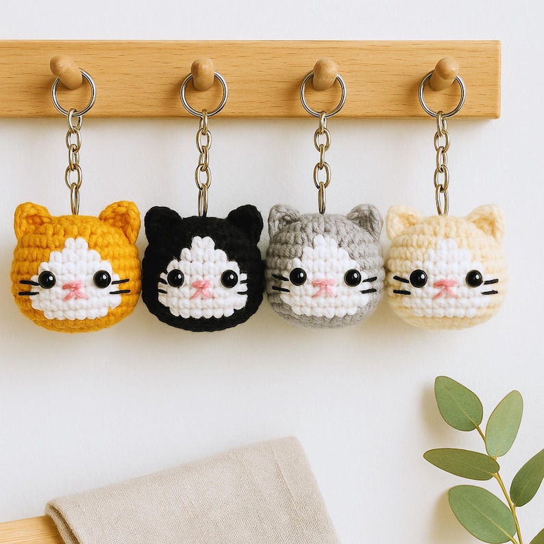 Crochet Cat Keychain Pattern | Mini Amigurumi Bag Charm & Car Hanger ...
