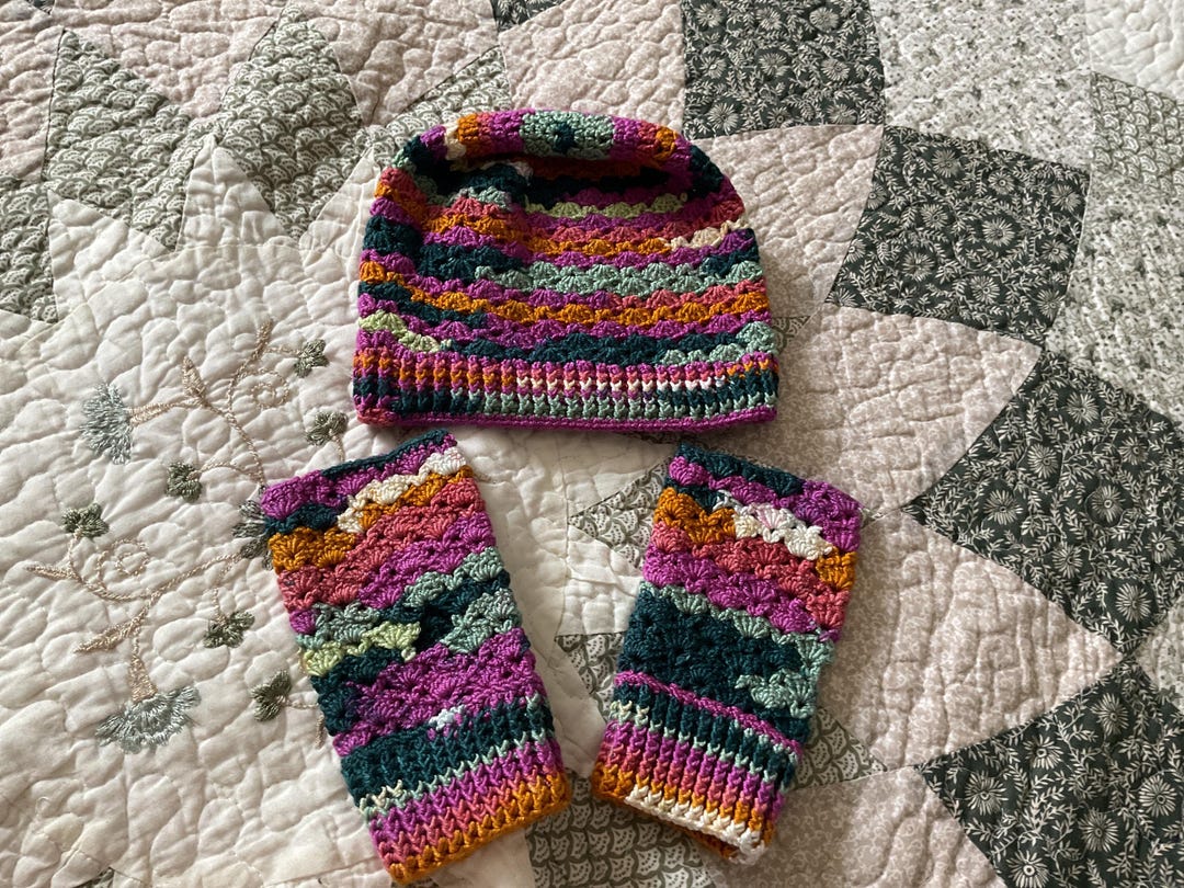 Magenta and Green Beanie and Gloves - Etsy