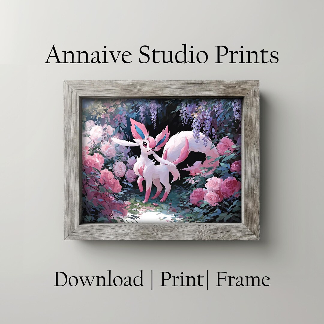 Sylveon Decor Pastel Fairy Pokémon Print Painterly Floral Scene Fantasy ...