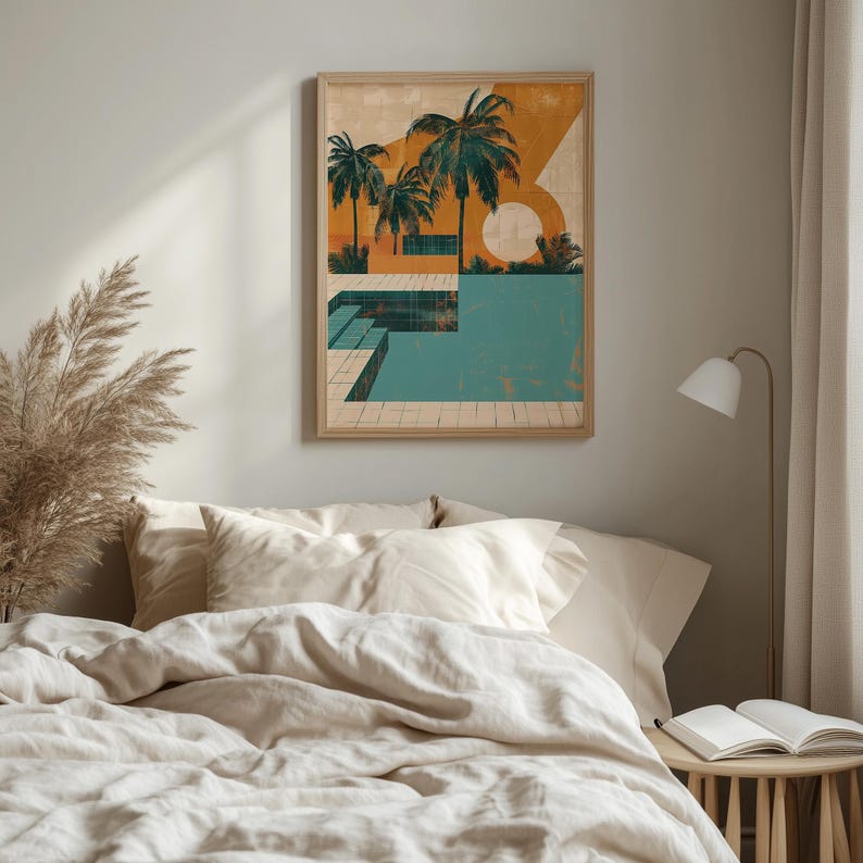 1970s Poster Mid Century Print Summer Wall Decor Retro Poolside Scene ...