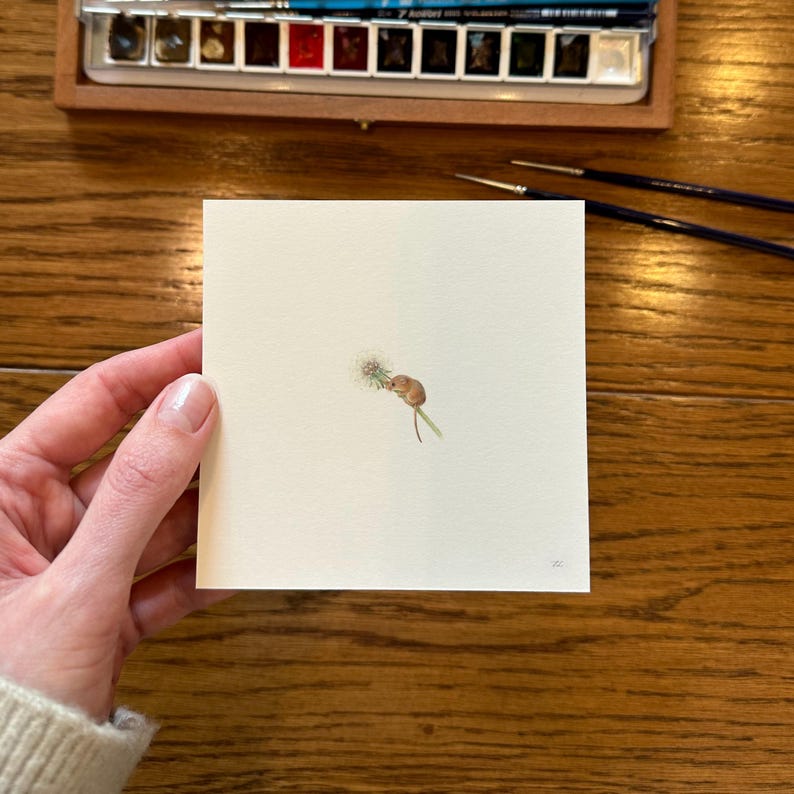 Mouse With Dandelion. Print From Original Watercolor Miniature Painting ...
