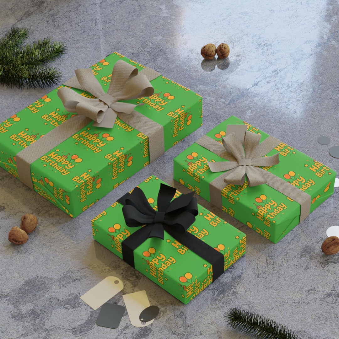 Happy Birthday Green Wrapping Paper Roll, Eco-friendly Satin Finish - Etsy