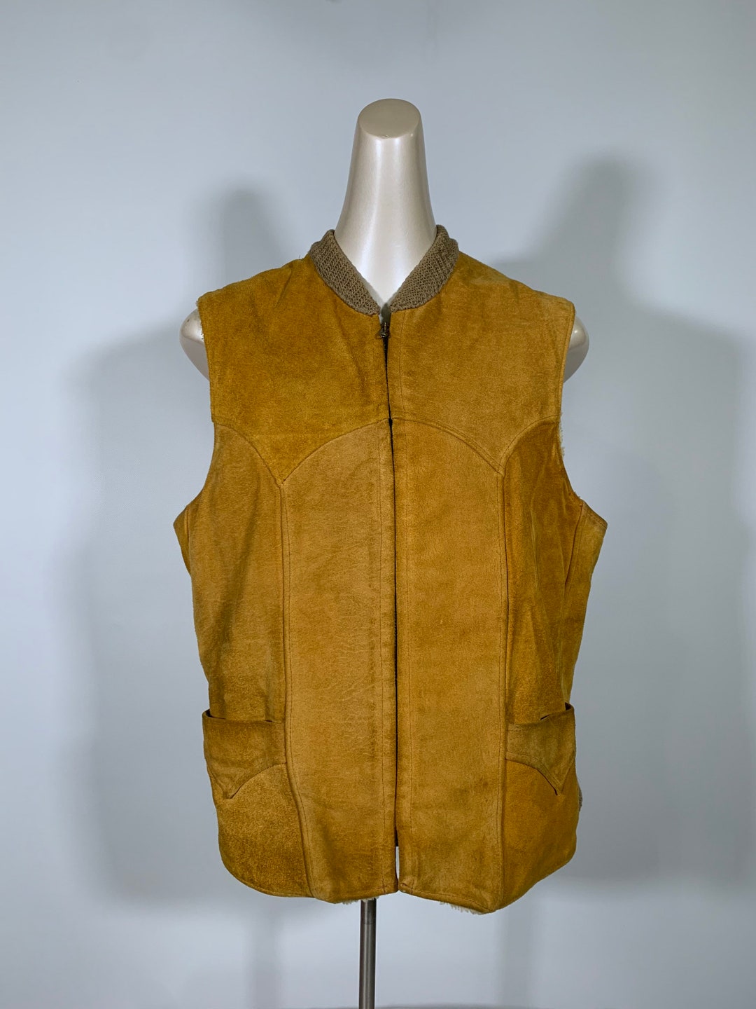 Vintage Late 1960s Suede Vest Sherpa Lined Pockets Western Hippie ...