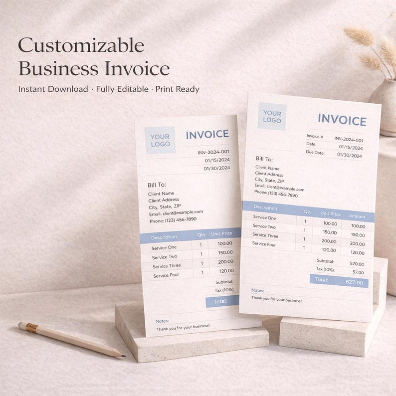 Editable Canva Invoice Template | Modern Business Billing Form ...