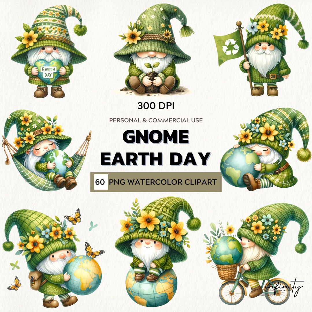 Earthy Harmony – Watercolor Clipart Set of Earth Day Gnomes - Etsy