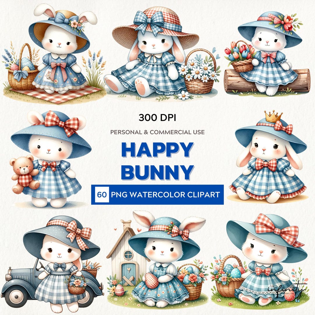 Joyful Innocence – Watercolor Clipart Set of Happy Bunnies - Etsy