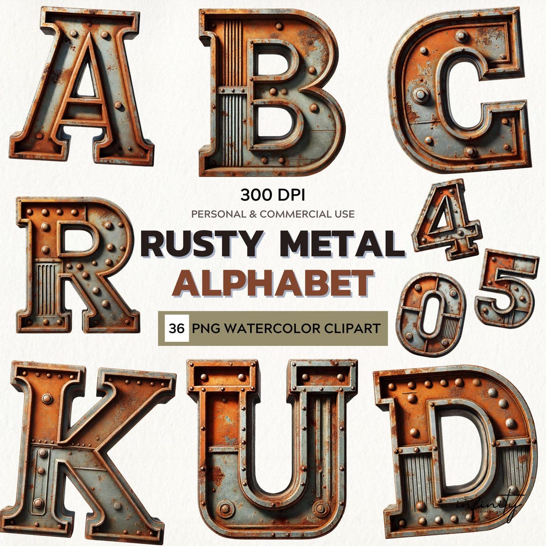 Rusty Metal Alphabet Clipart: Grunge Industrial Font (digital Download ...