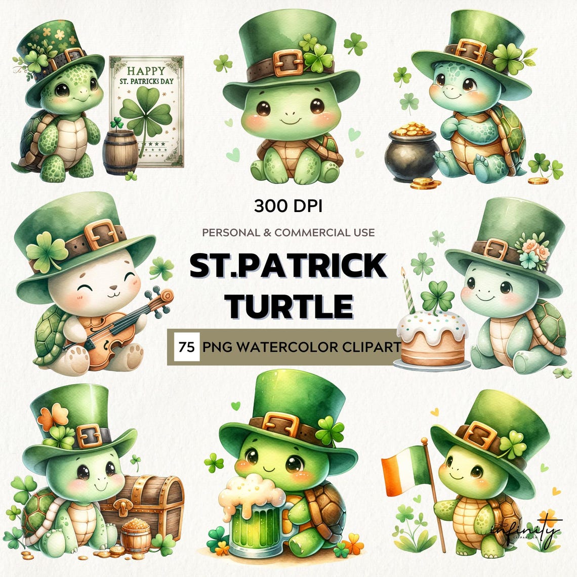 St. Patrick’s Day Turtle Clipart | 75 PNG Cute Watercolor Shamrock ...