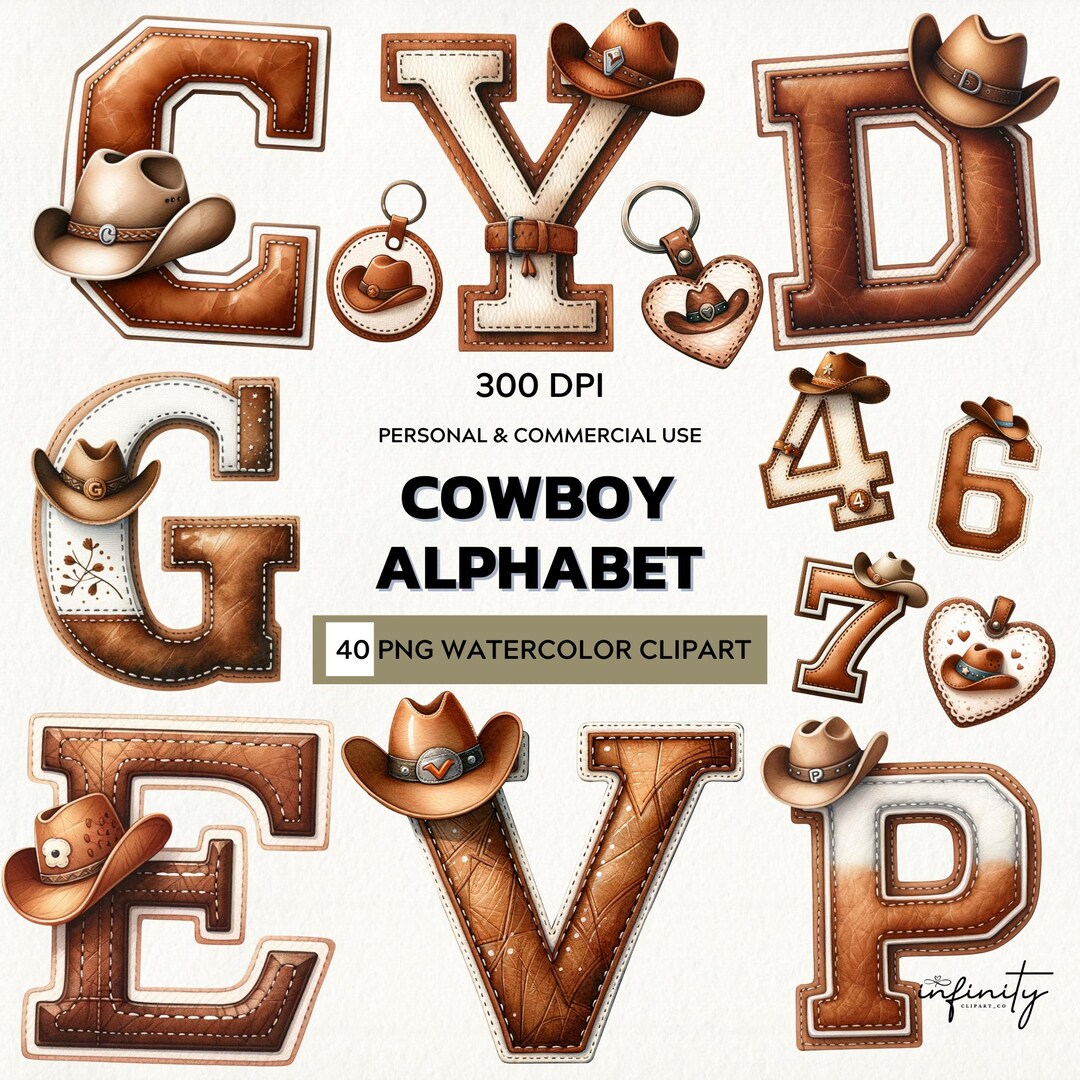 Wild West Whimsy – Watercolor Clipart Set of Cowboy Alphabet Letters - Etsy