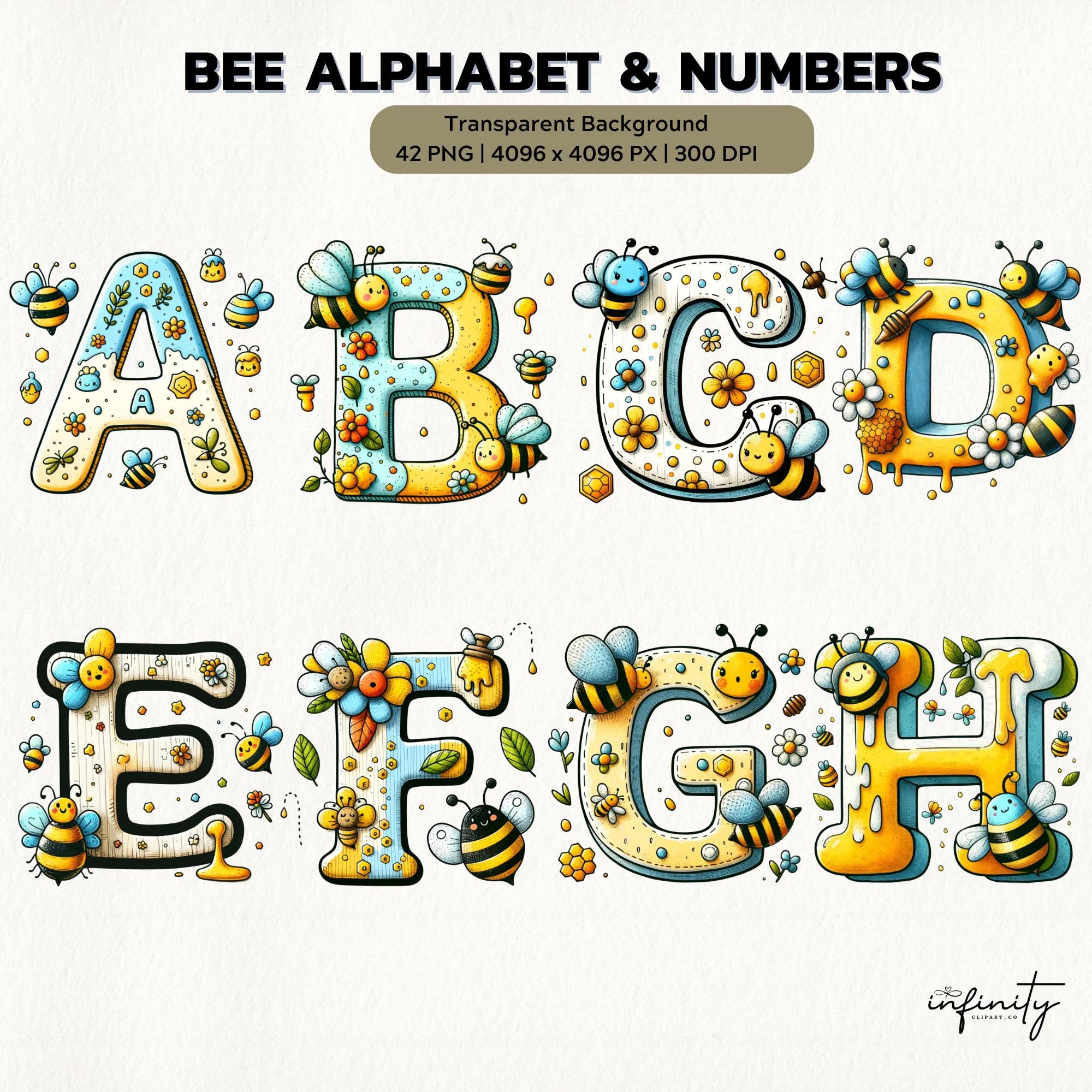 Joyful Bee Alphabet – Watercolor Clipart Set for Kids' Crafts - Etsy