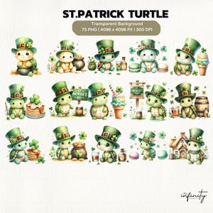 St. Patrick’s Day Turtle Clipart | 75 PNG Cute Watercolor Shamrock ...