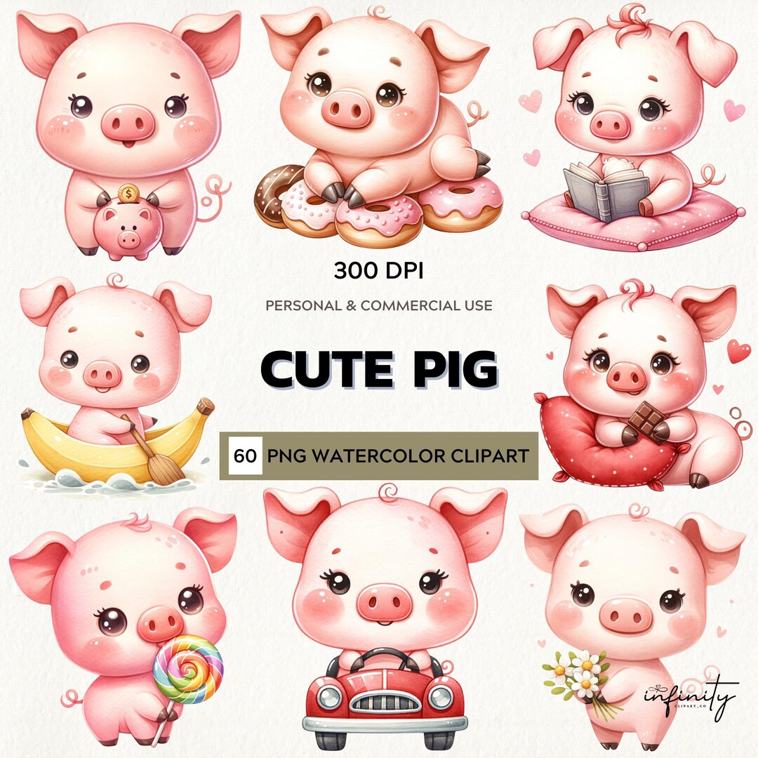 Playful Delight – Watercolor Clipart Set of Cute Pigs - Etsy