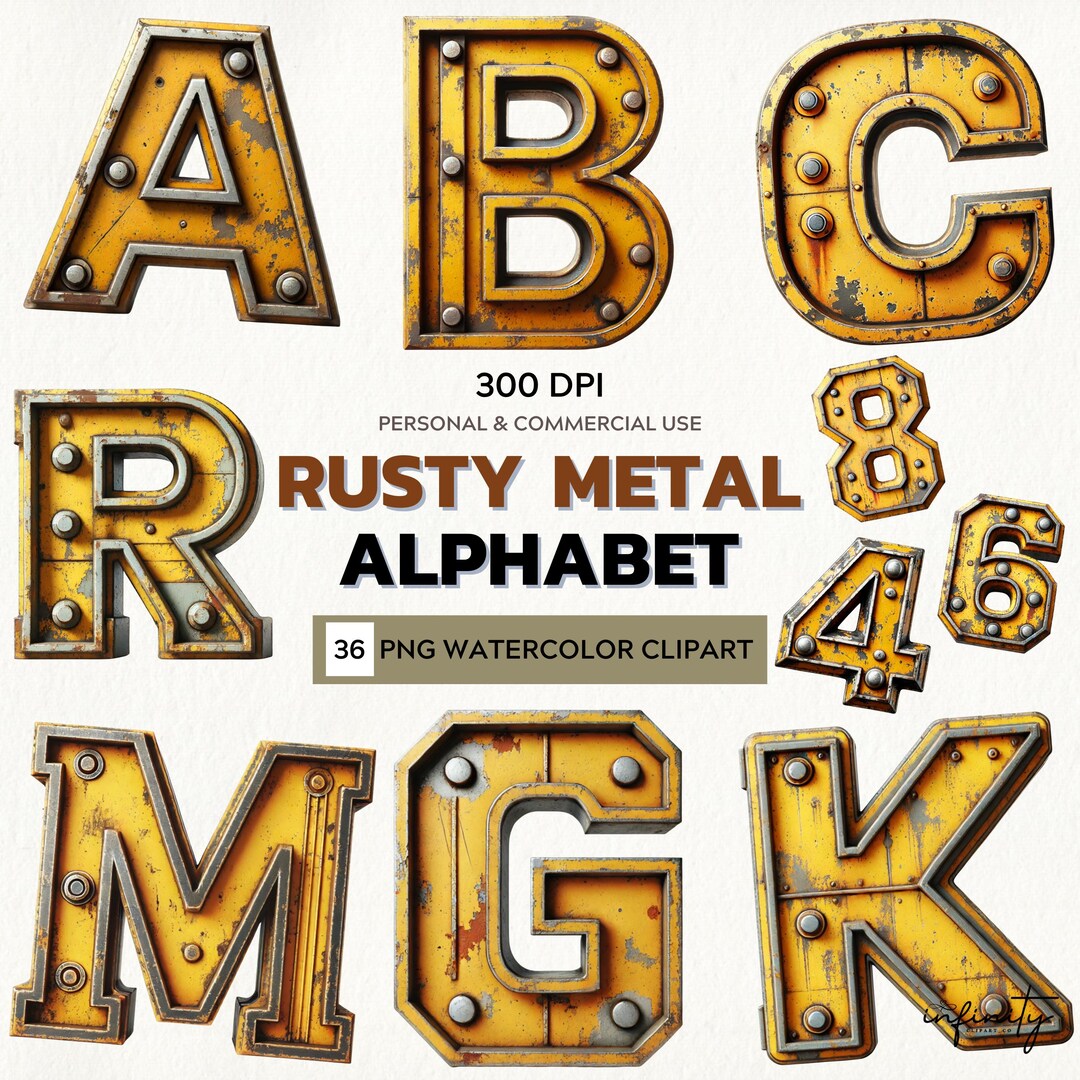 Rusty Metal Alphabet Clipart: Grunge Industrial Font (digital Download ...