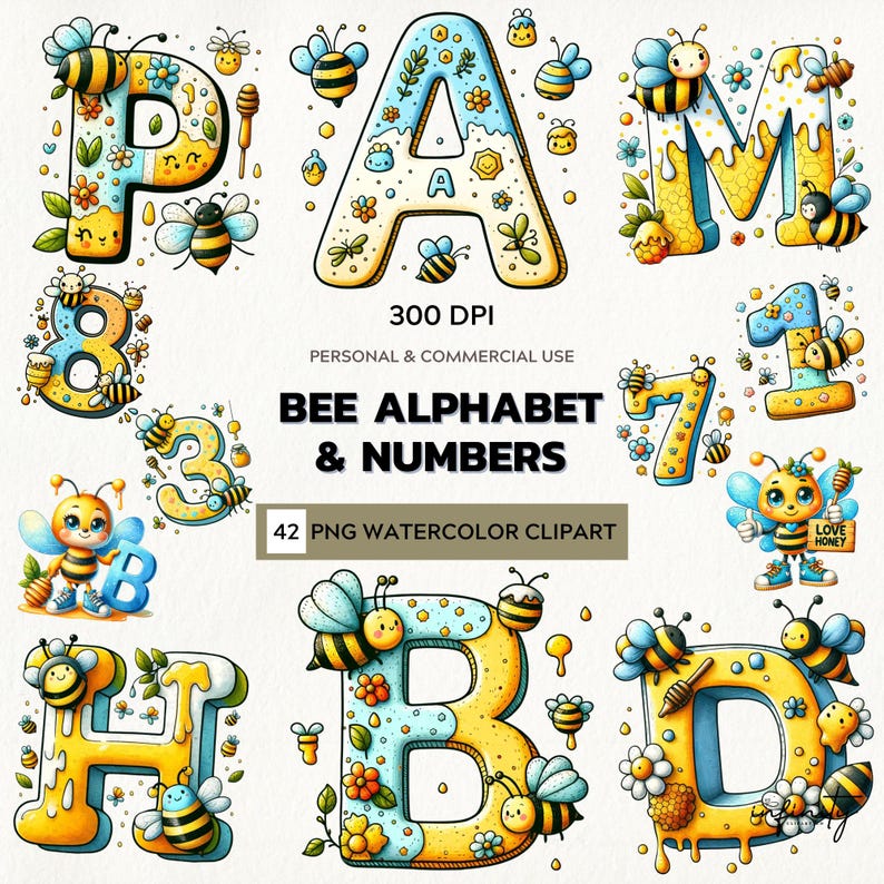 Joyful Bee Alphabet – Watercolor Clipart Set for Kids' Crafts - Etsy
