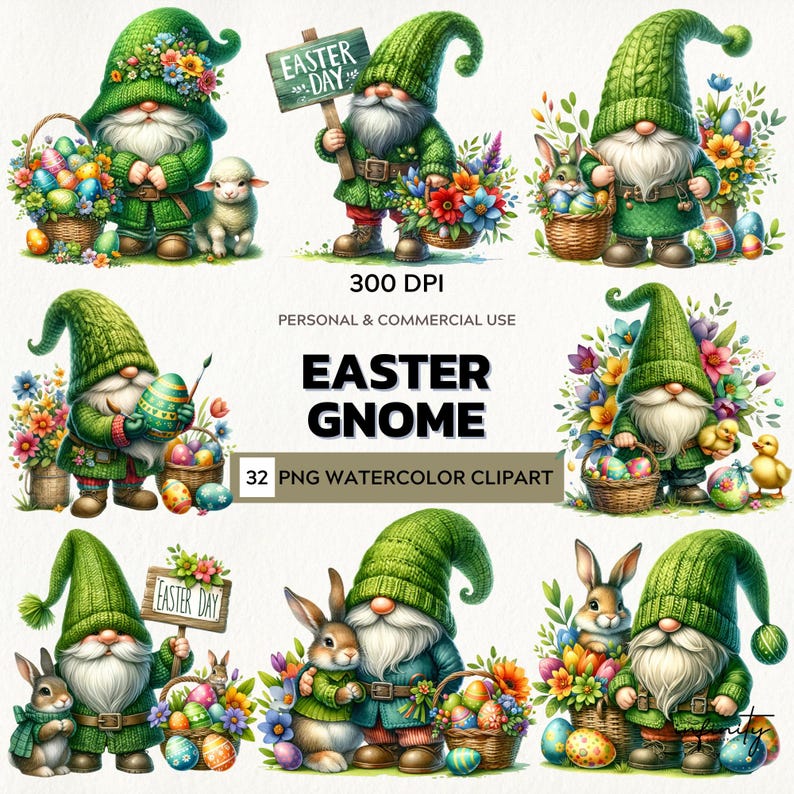 Easter Gnome Clipart Set | Watercolor Egg Hunt Mischief Makers Pngs for ...