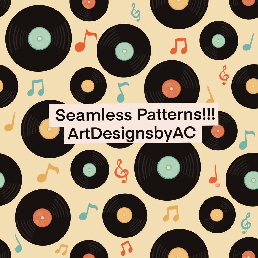Vinyl Record Music Note Seamless Pattern - Etsy