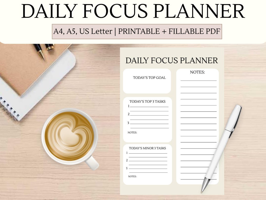 Minimal Daily Focus Planner | Printable Productivity Sheet (US Letter ...