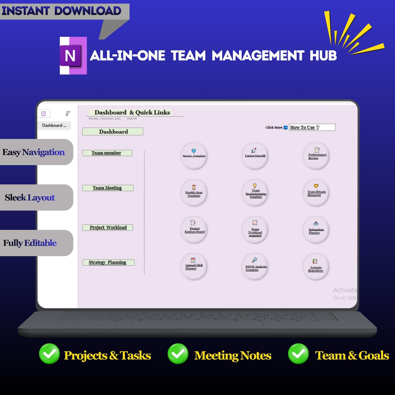 Onenote Team Management Template for Managers | Project Management ...