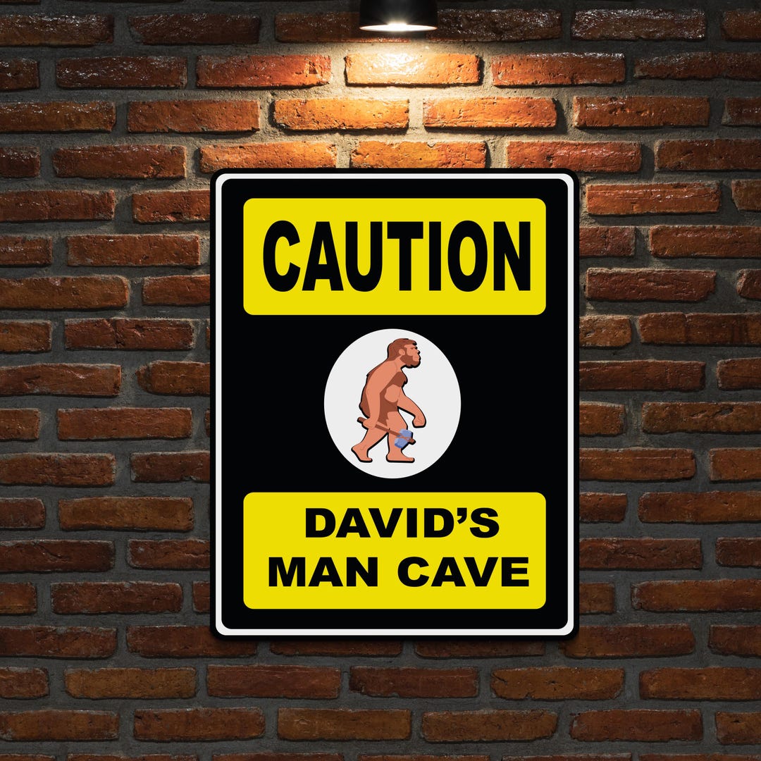 Caution Man Cave Sign – Personalized Funny Wooden Door & Wall Decor for ...