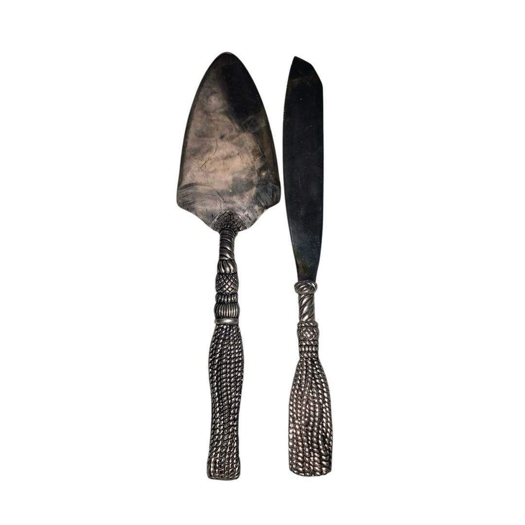 Vintage Set of Cake Server and Cake Knife Silea Tassel Rope Design ...
